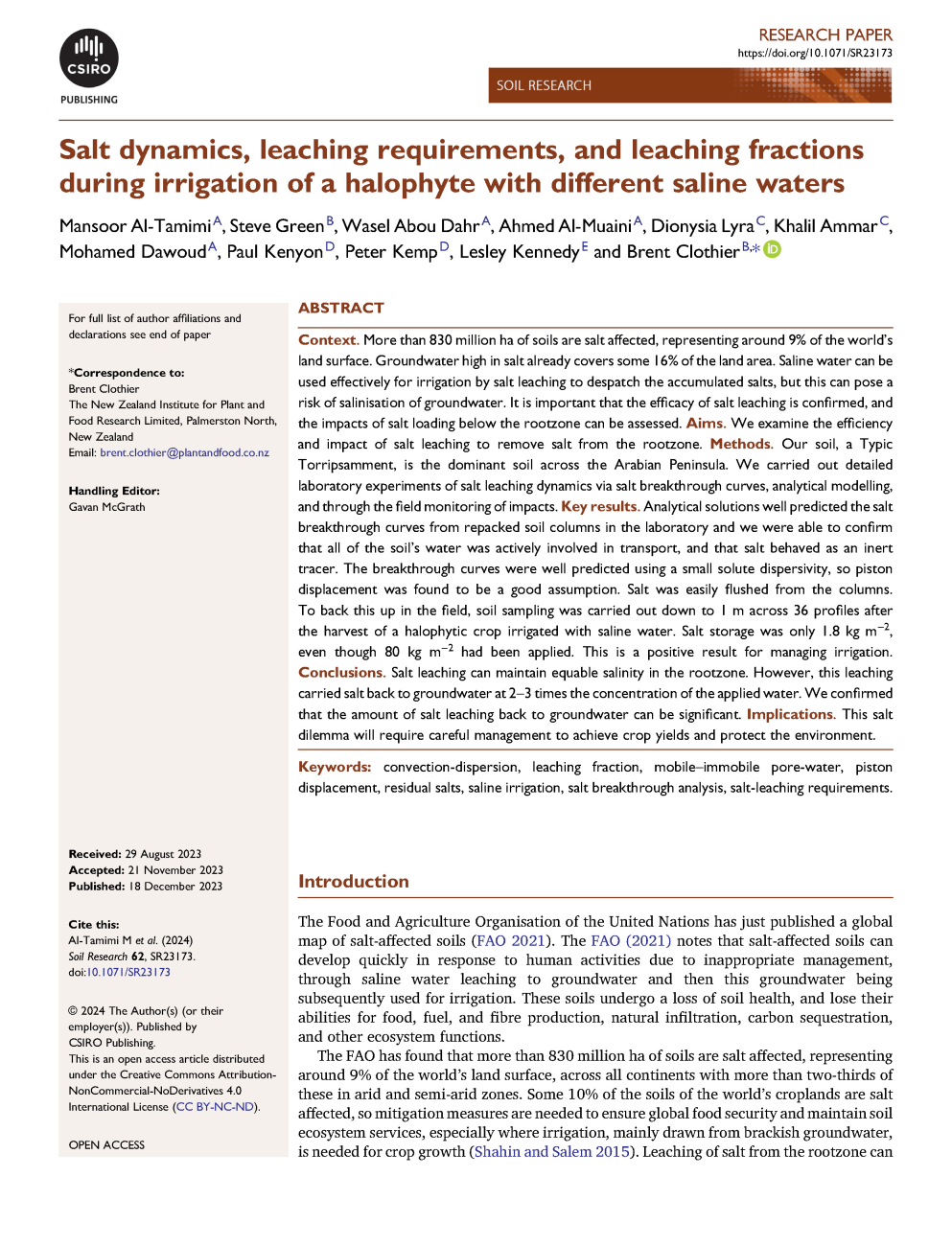 Salt dynamics, leaching requirements, and leaching fractions during ...