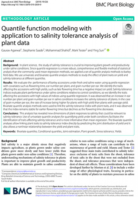 Quantile function modeling with application to salinity tolerance analysis of plant data ...